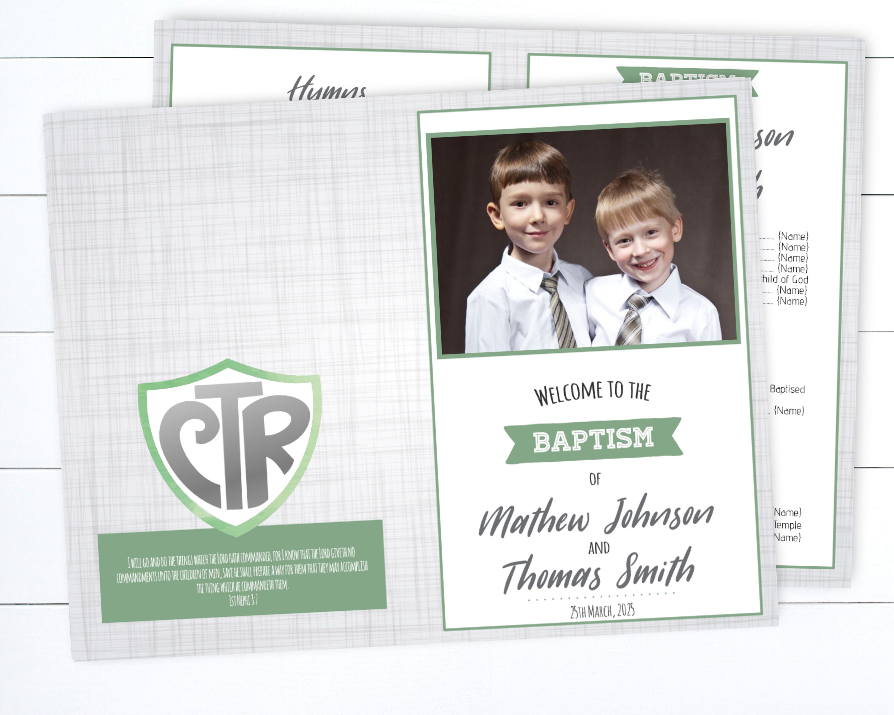 LDS Baptism Program Printable for 2 Boys With Picture - Etsy