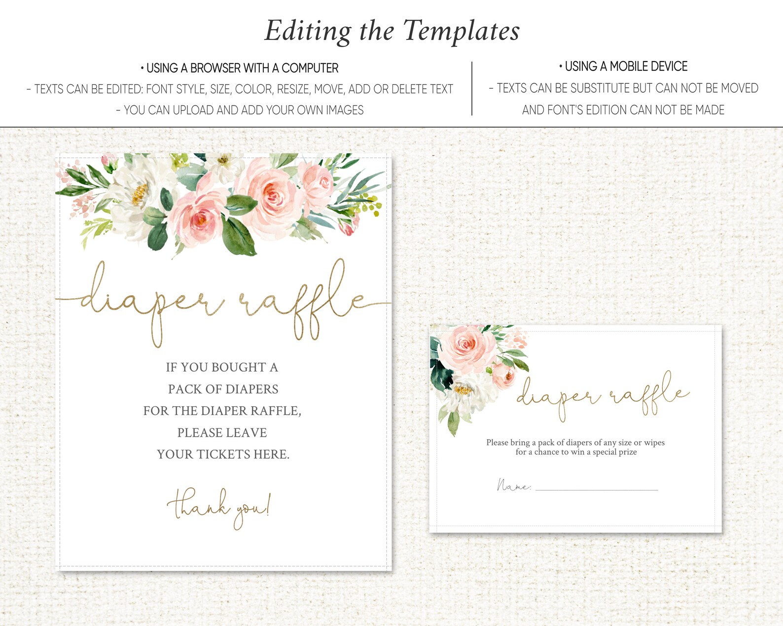 Blush Diaper Raffle Set Diaper Raffle Sign Cards Diaper - Etsy