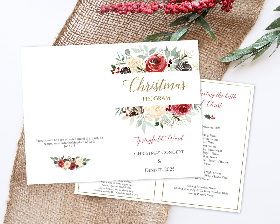Christmas Program Editable Template, Christmas Floral, Dinner Program ...