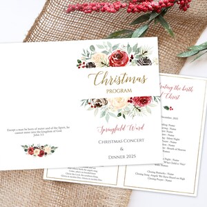 Christmas Program Template: Watercolor Floral, Editable, Printable ...