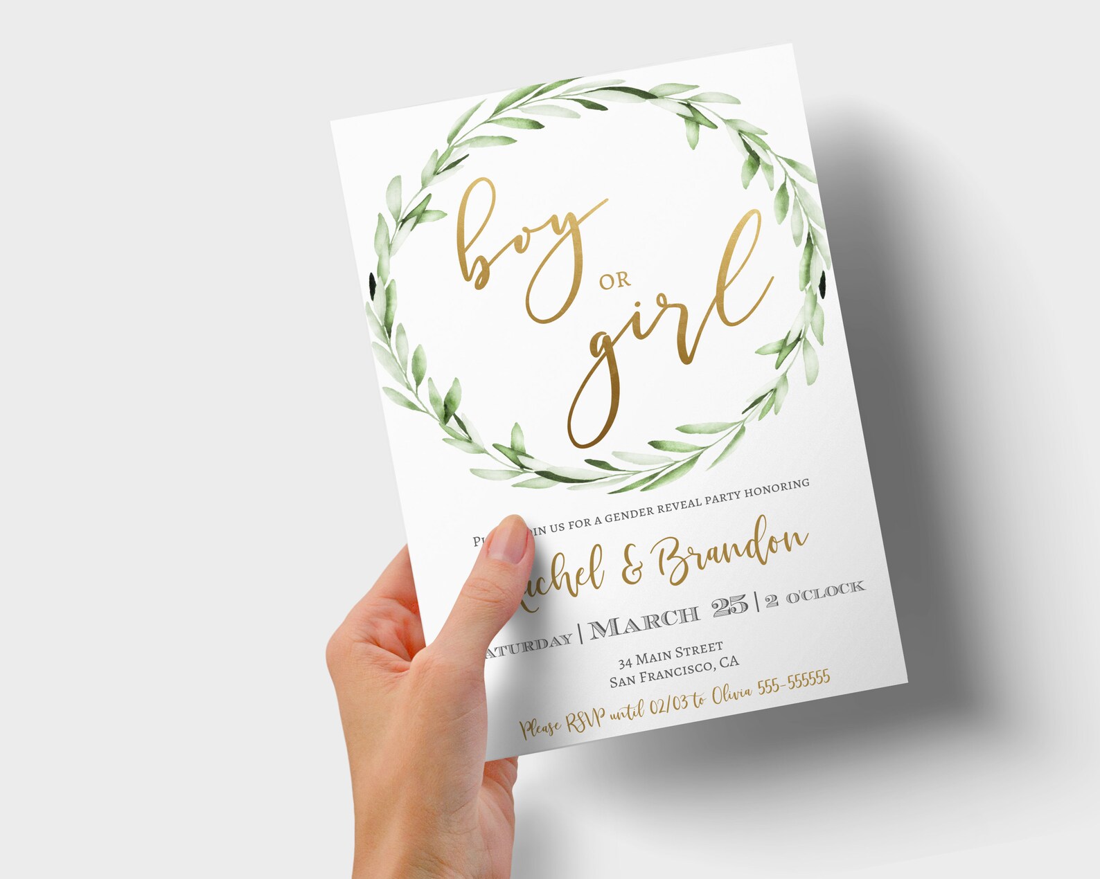 Greenery Gender Reveal Invitation Printable Baby Editable Template ...