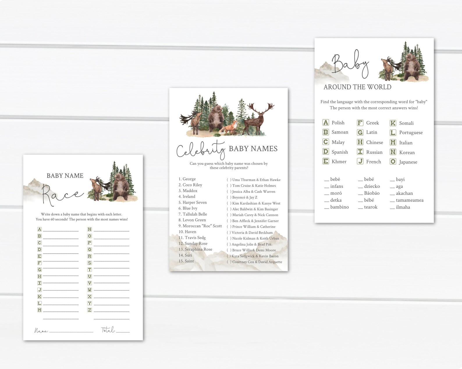 Woodland Baby Shower Games Bundle Printable Woodland Animals - Etsy