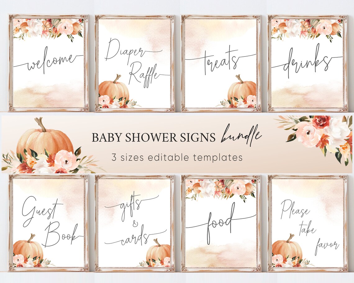 Fall Pumpkin Baby Shower Signs Bundle Signage Set Printable - Etsy