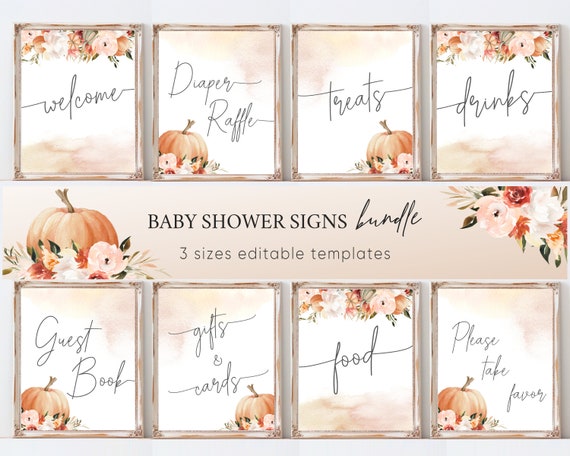 Fall Pumpkin Baby Shower Signs Bundle Signage Set Printable - Etsy