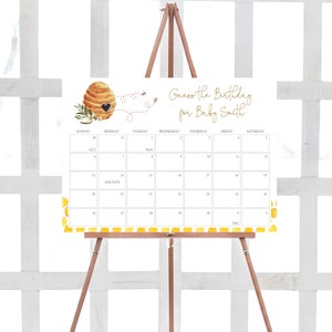 Bee Baby DUE DATE Calendar, Bee Hives Babee Shower, Printable Game ...