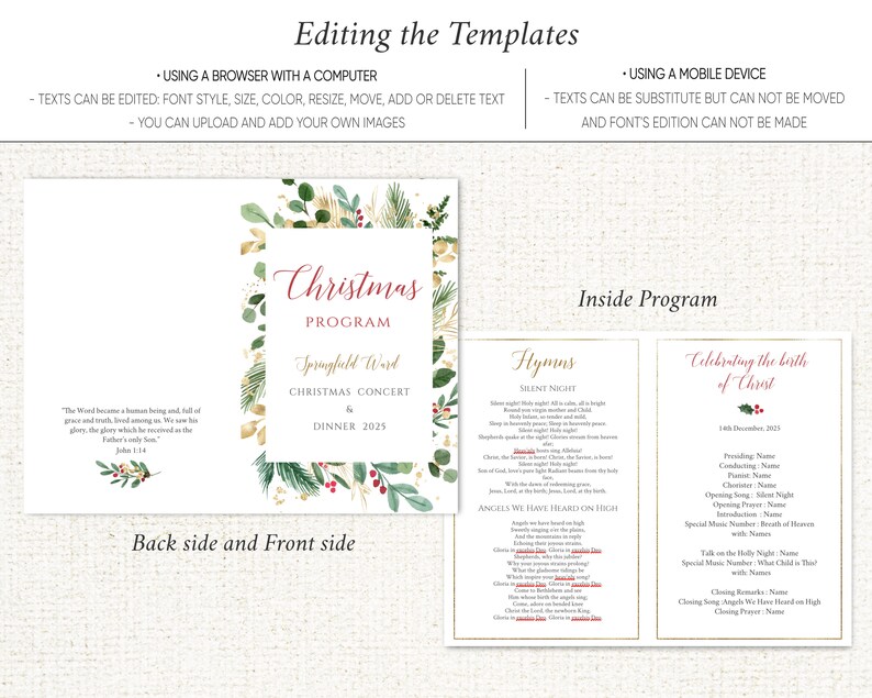 Watercolor Christmas Program Template: Greenery Foliage (digital ...
