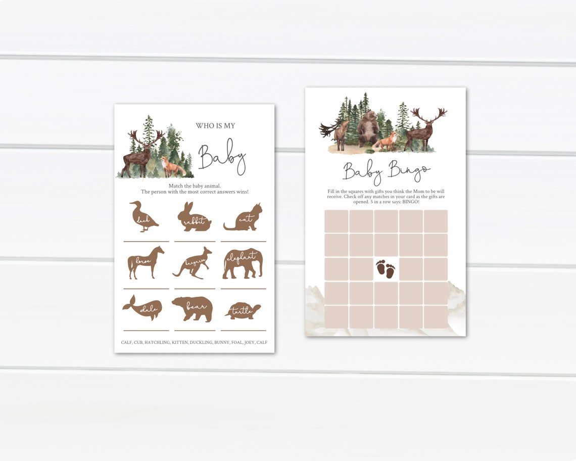 Woodland Baby Shower Games Bundle Printable Woodland Animals - Etsy