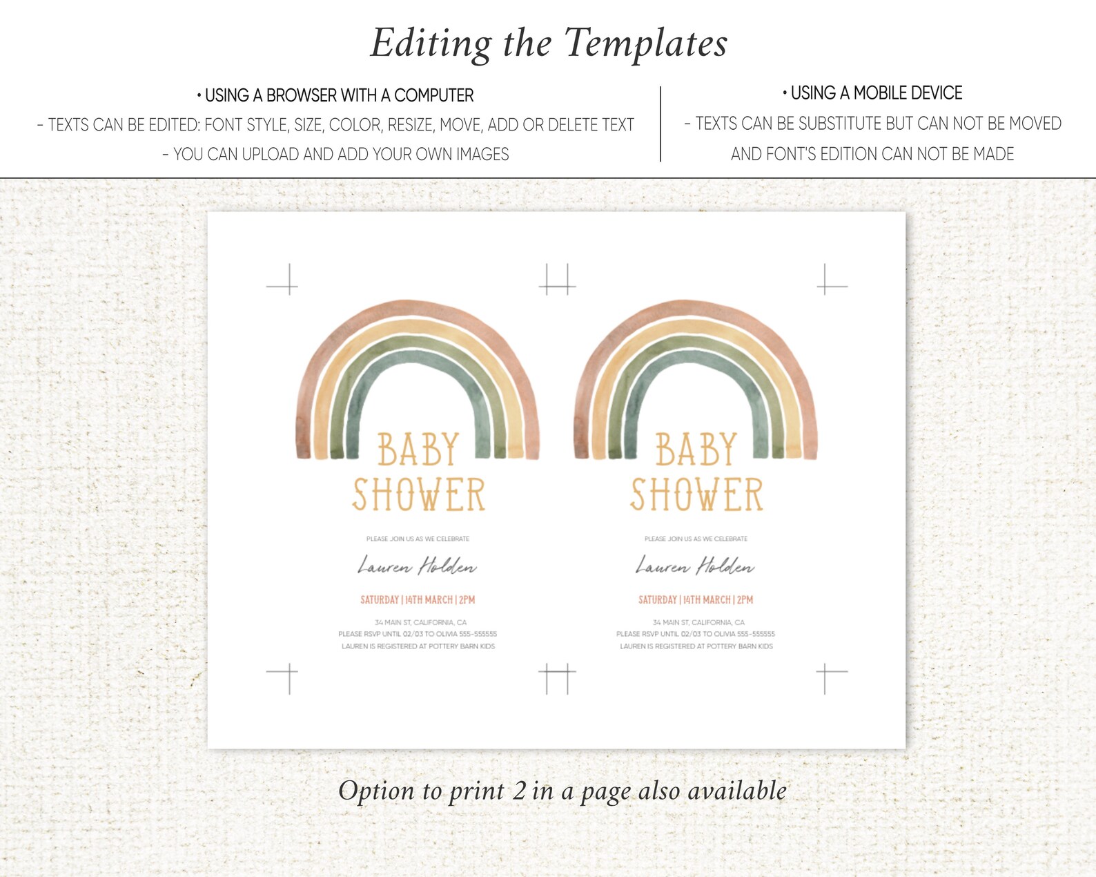 Watercolor Rainbow Baby Shower Invitation: Neutral Boho Theme (editable ...