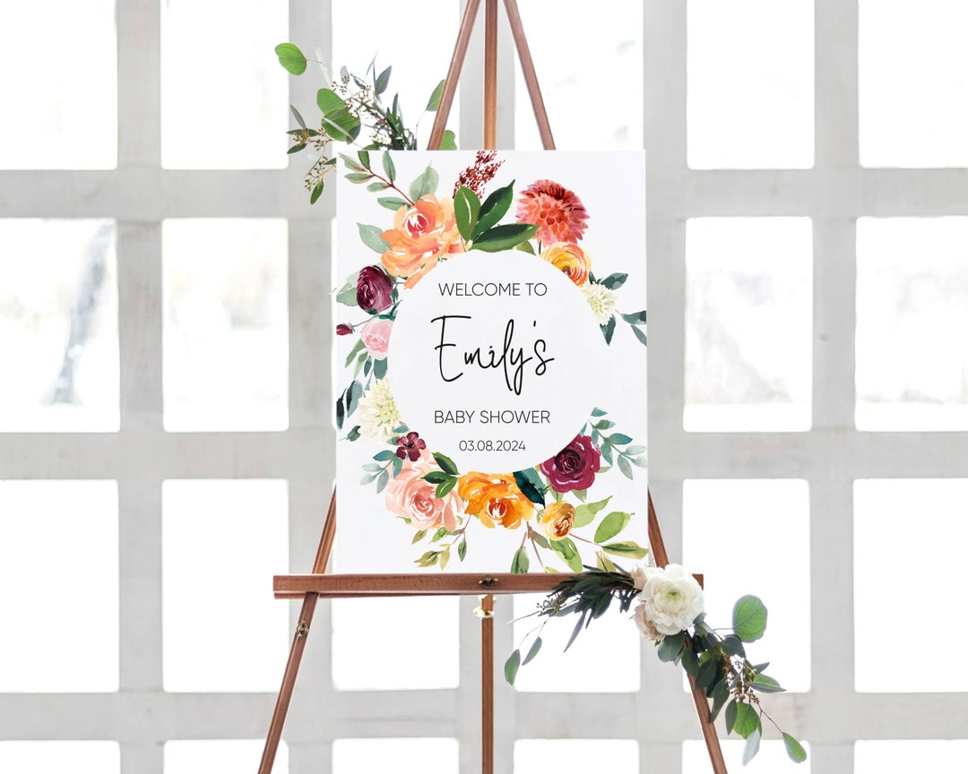 Fall Baby Shower Welcome Sign Printable Autumn Fall Burnt Floral ...