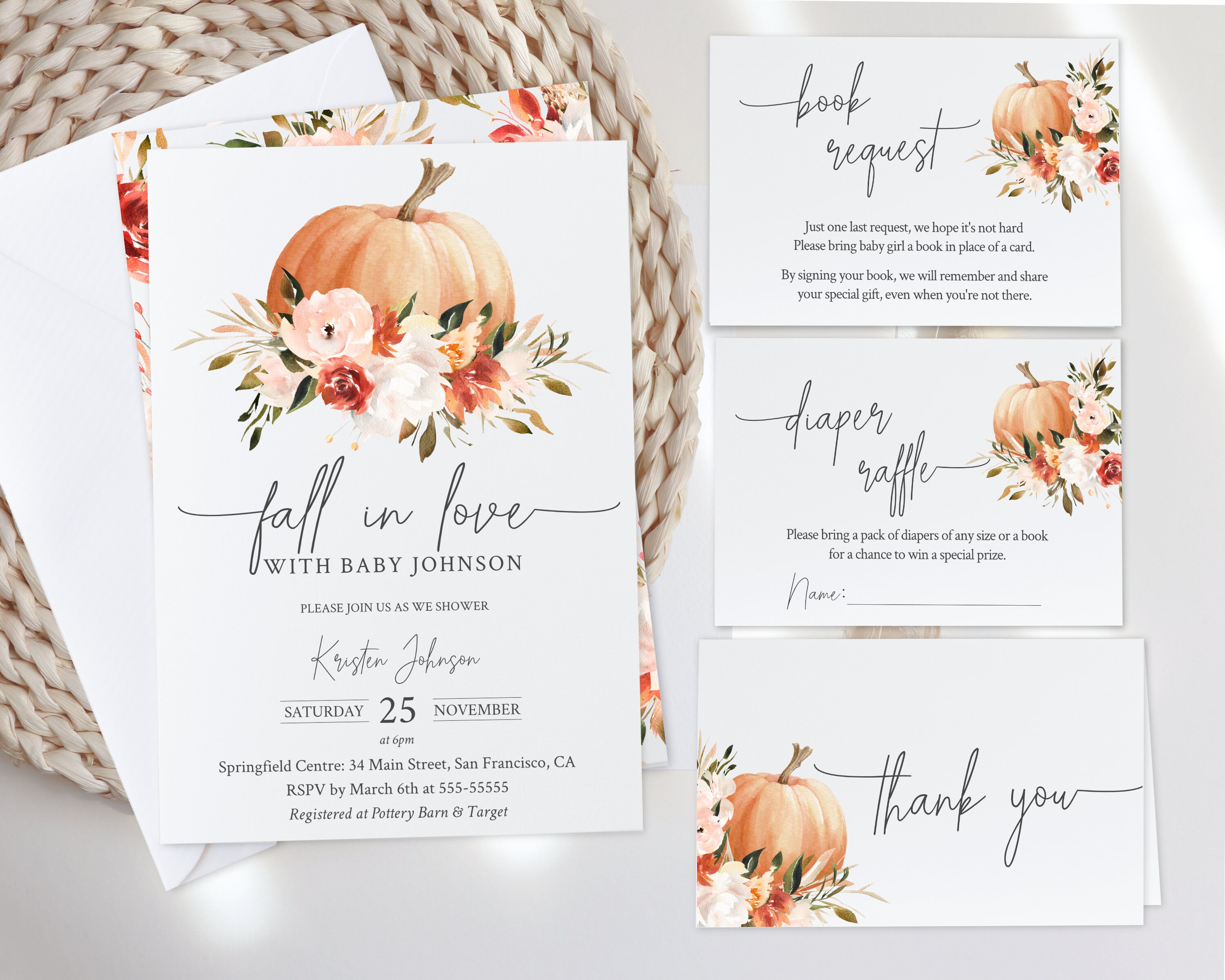 Fall Pumpkin Baby Shower Invitation Kit Book Request Advice - Etsy