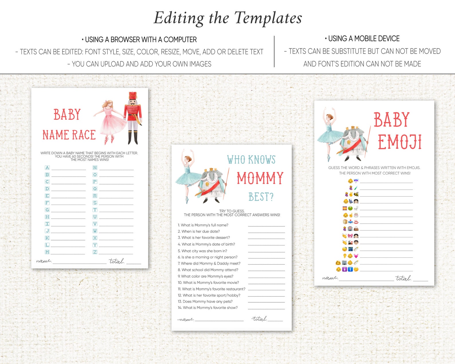 Nutcracker Baby Shower Games Bundle: Printable Holiday Party (editable ...