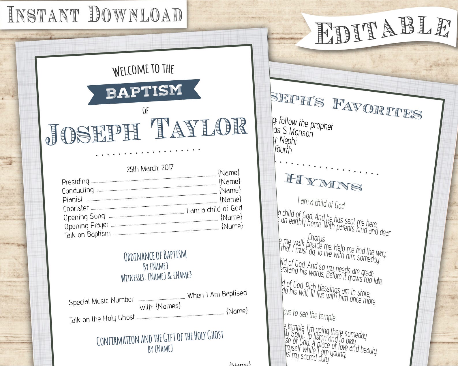 Boy Baptism Program Template: Blue Navy Grey (digital Download) - Etsy