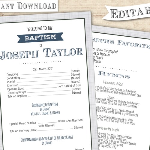 LDS Baptism Program Boy Printable Program CRT Blue Navy - Etsy