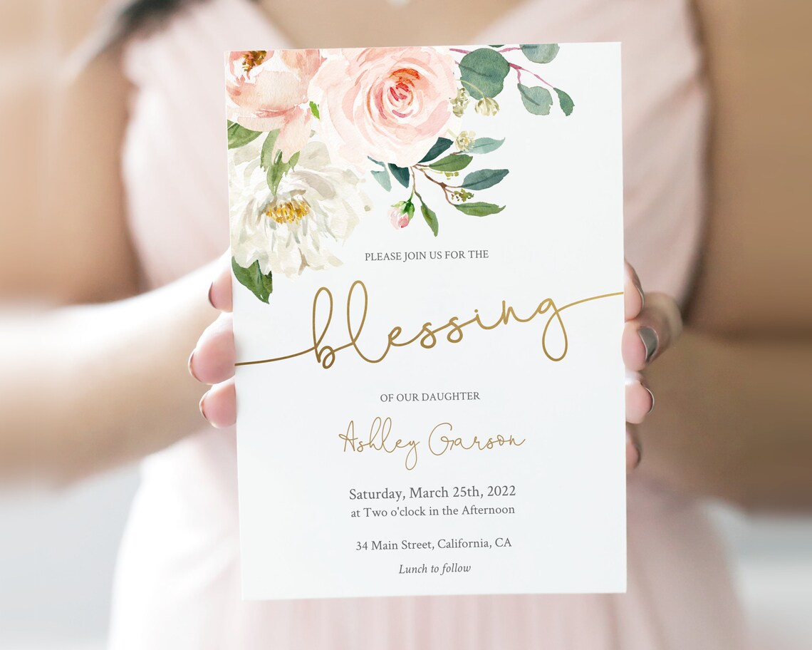 Blessing Invitation Printable LDS Girl Blessing Invite Blush - Etsy