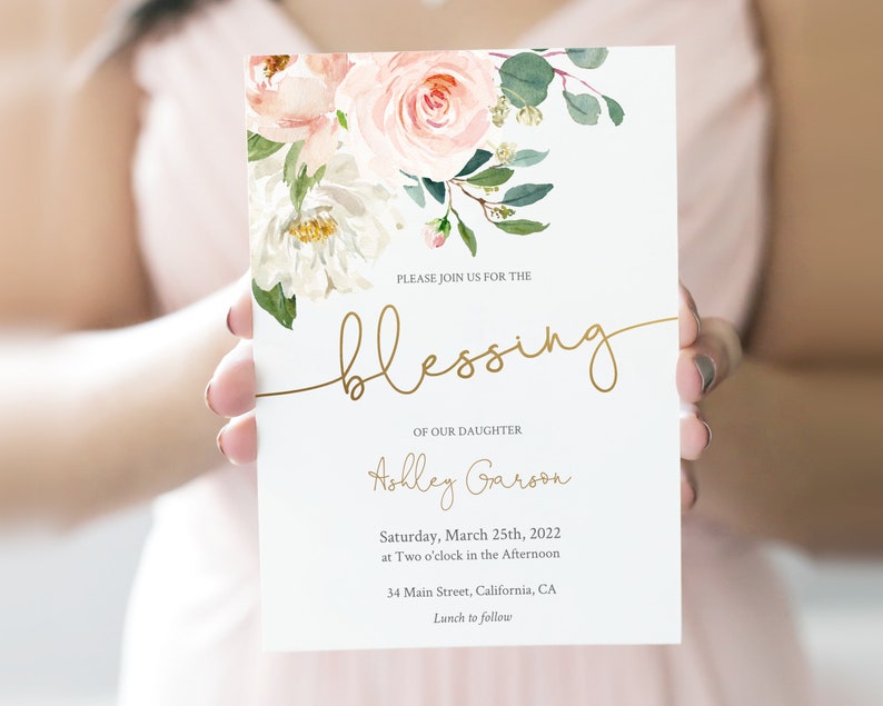 Blessing Invitation Printable LDS Girl Blessing Invite Blush - Etsy