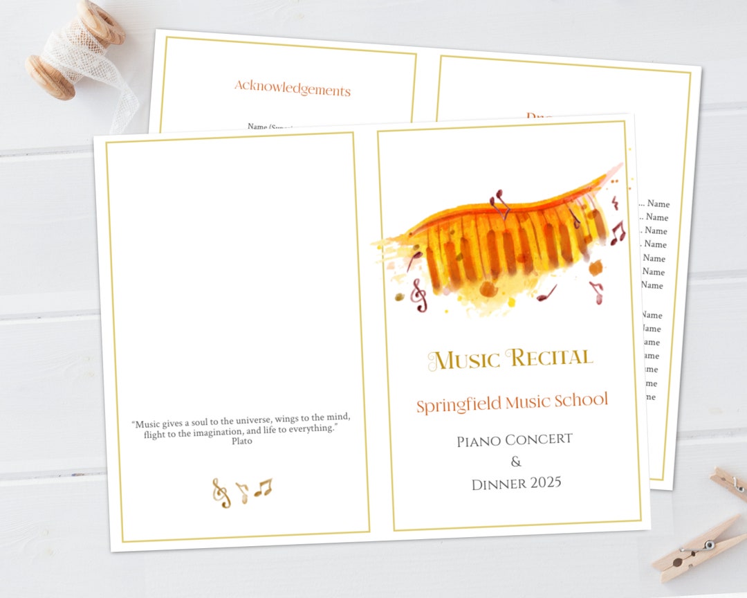 Music Recital Program Editable Template, Piano Music Notes, Music ...