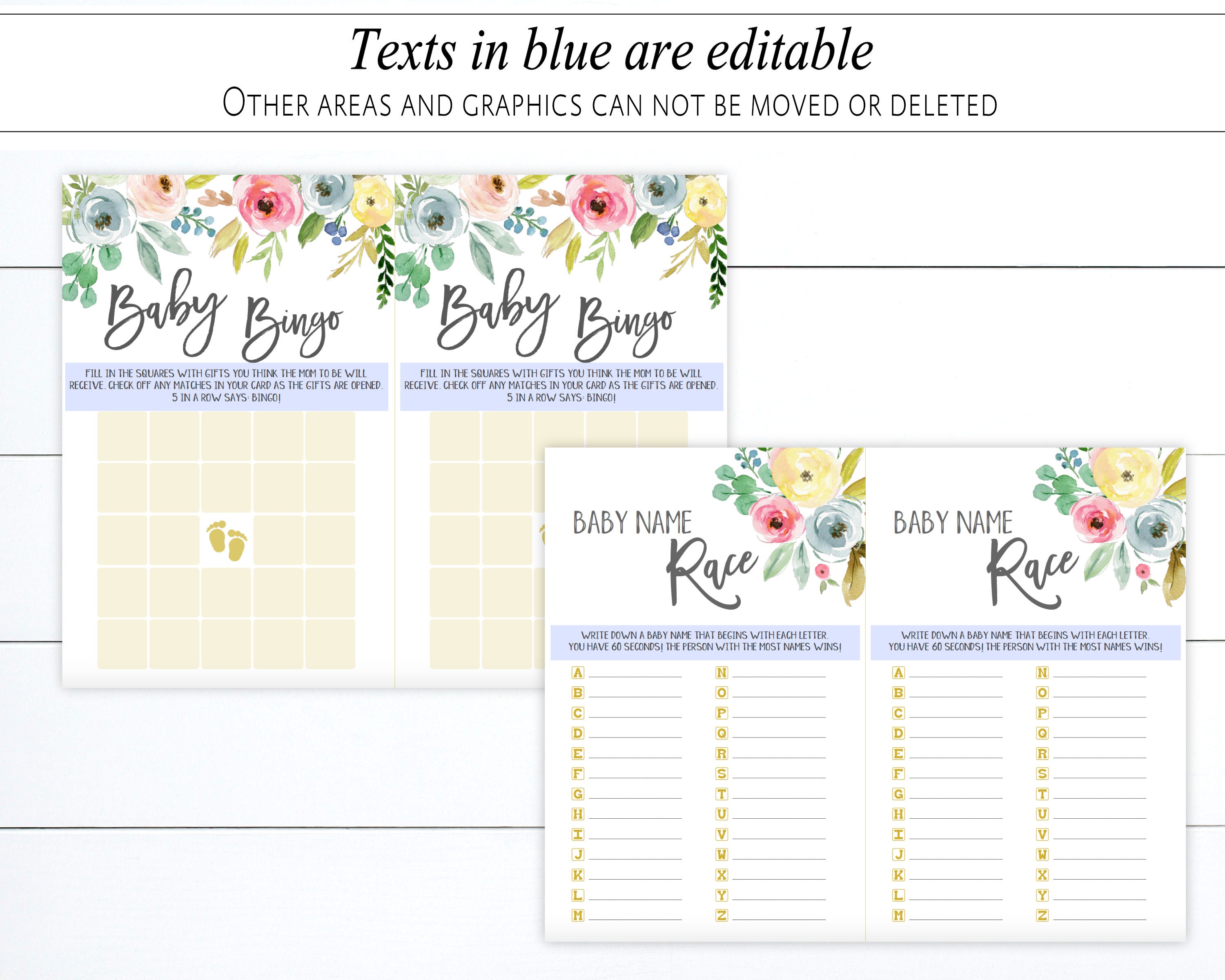 Watercolor Floral Baby Shower Games Bundle (digital Download) - Etsy