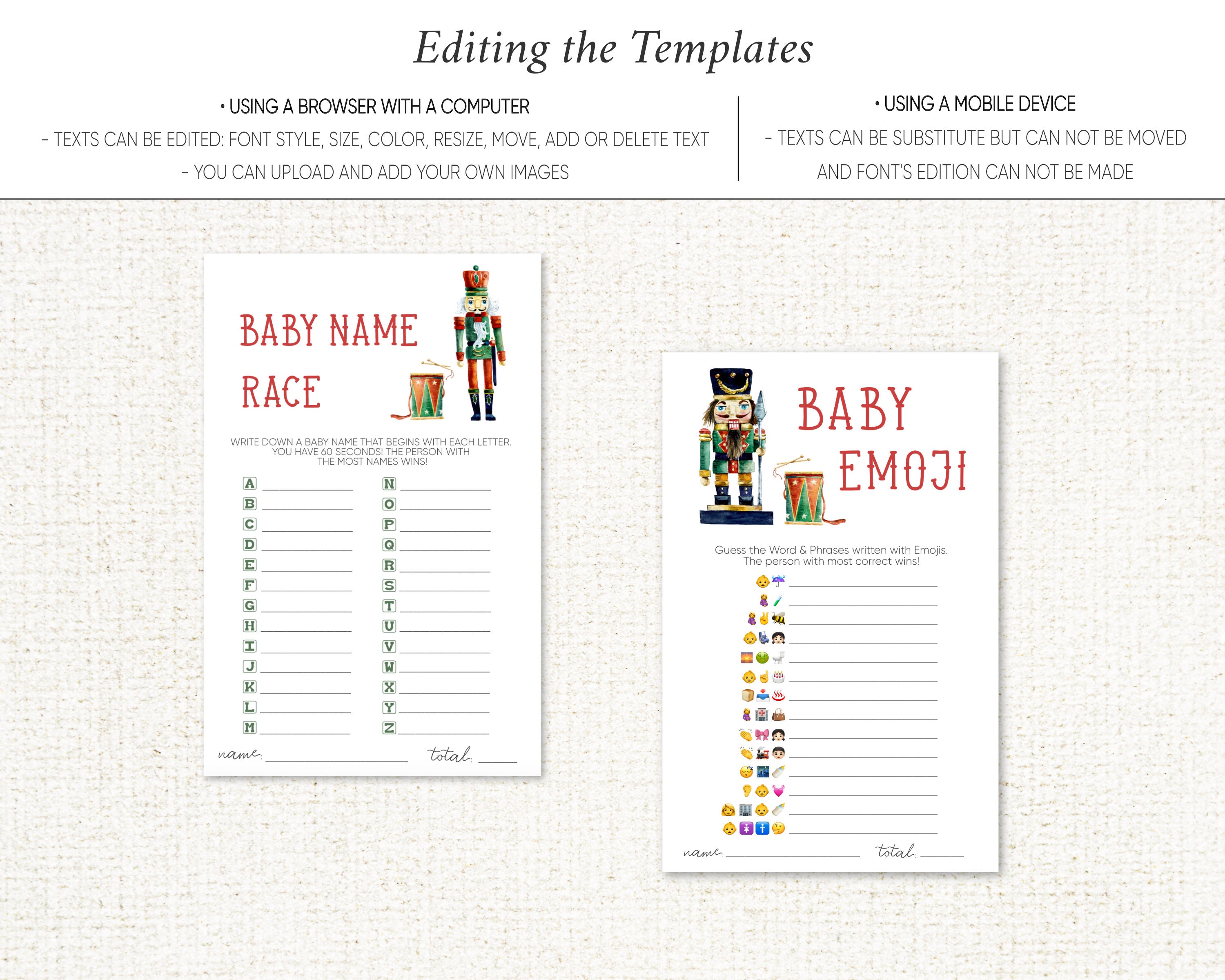 Nutcracker Baby Shower Games Bundle: Watercolor Holiday Party ...