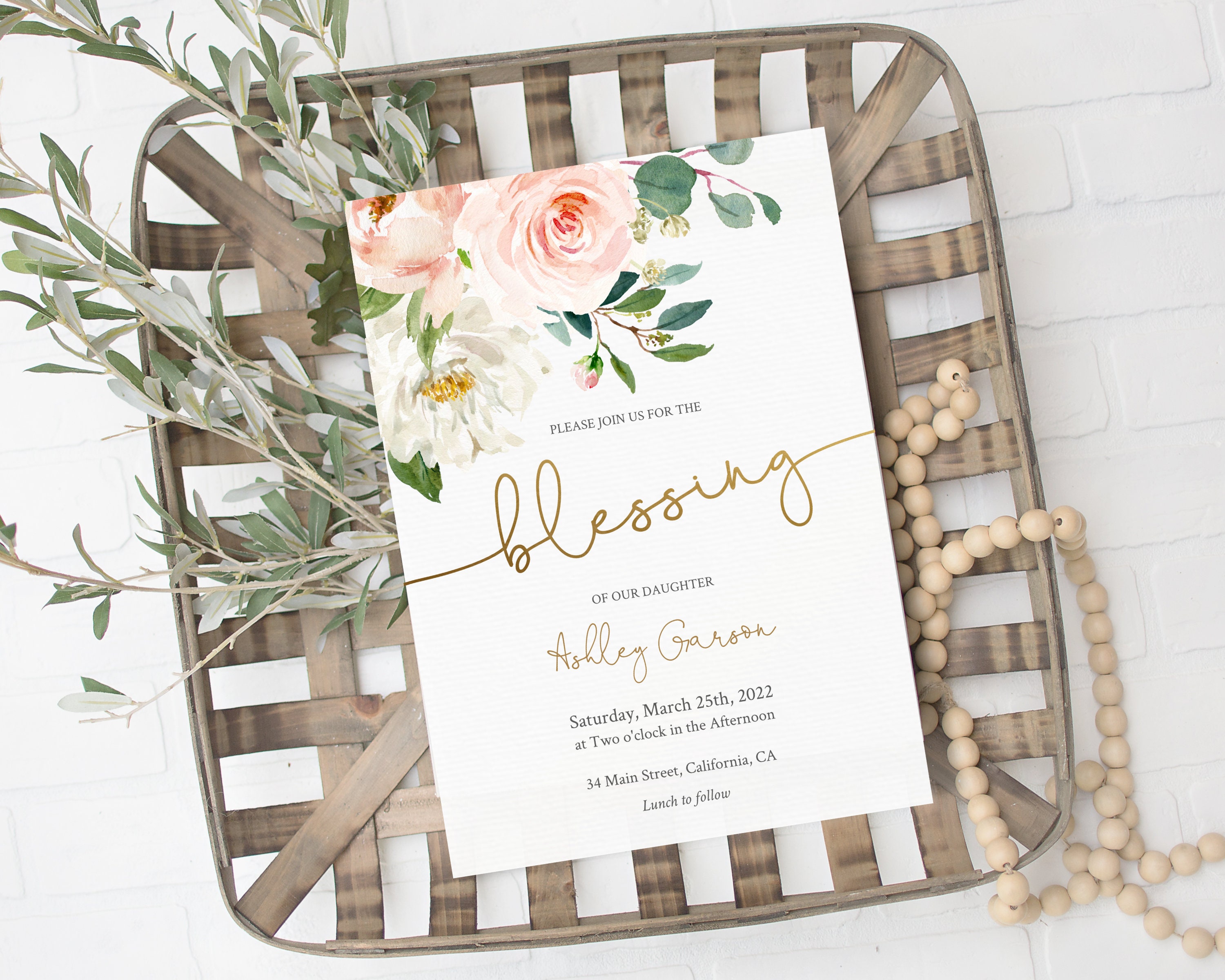 Blessing Invitation Printable LDS Girl Blessing Invite Blush - Etsy