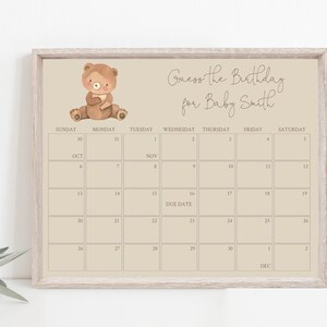 Teddy Bear DUE DATE Calendar, Guess Baby Birthday, Printable Game ...