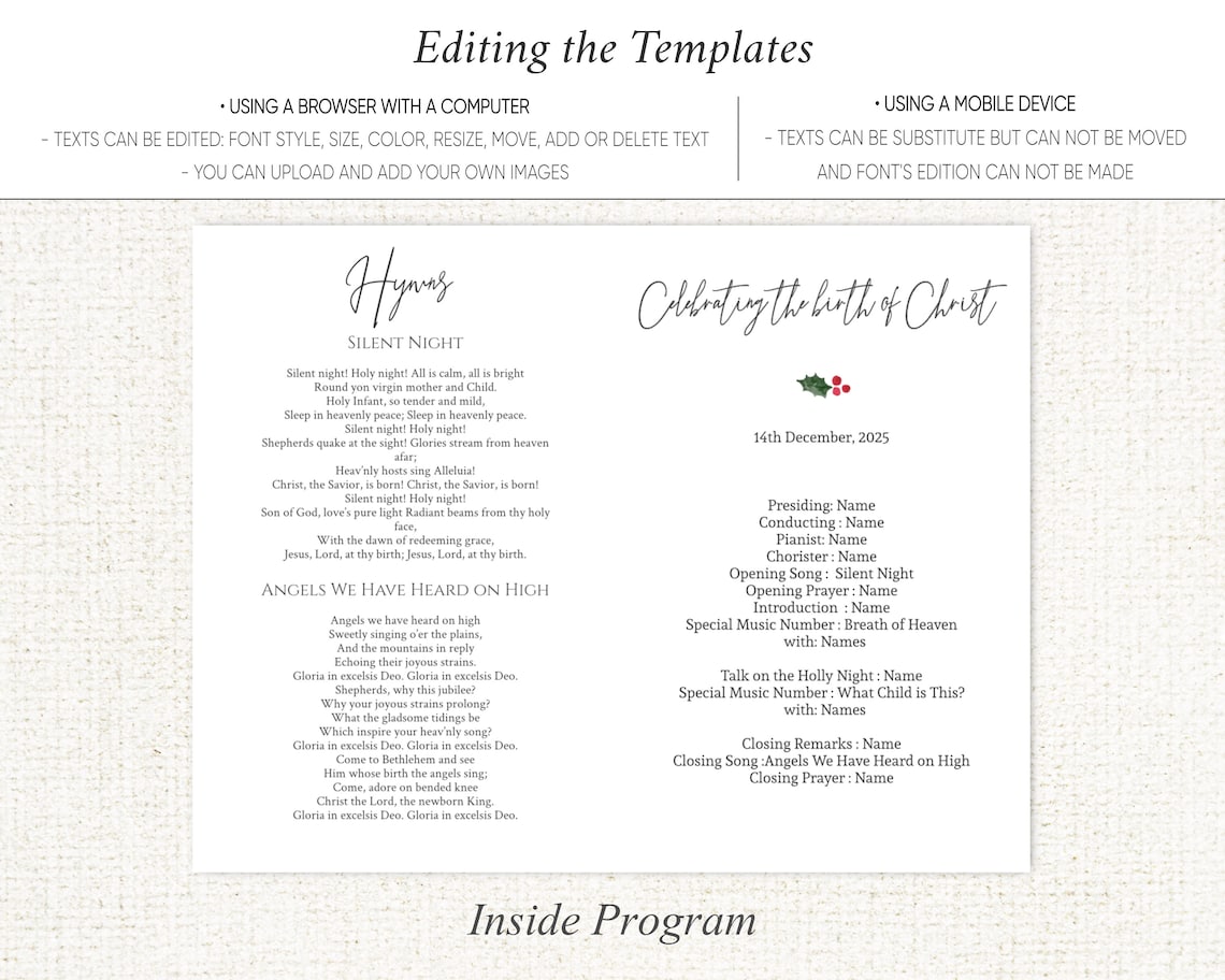 Christmas Program Editable Template Christmas Greenery - Etsy