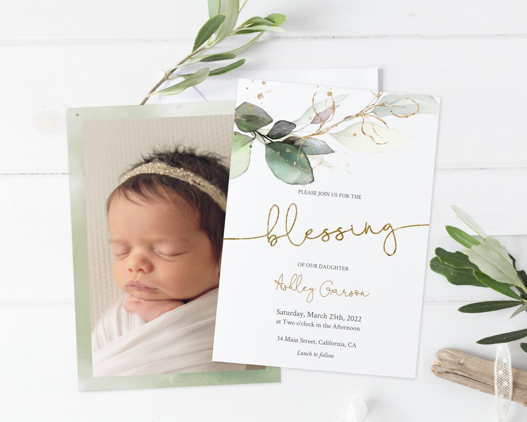 Greenery Blessing Invitation, Printable Template, LDS Neutral Blessing ...