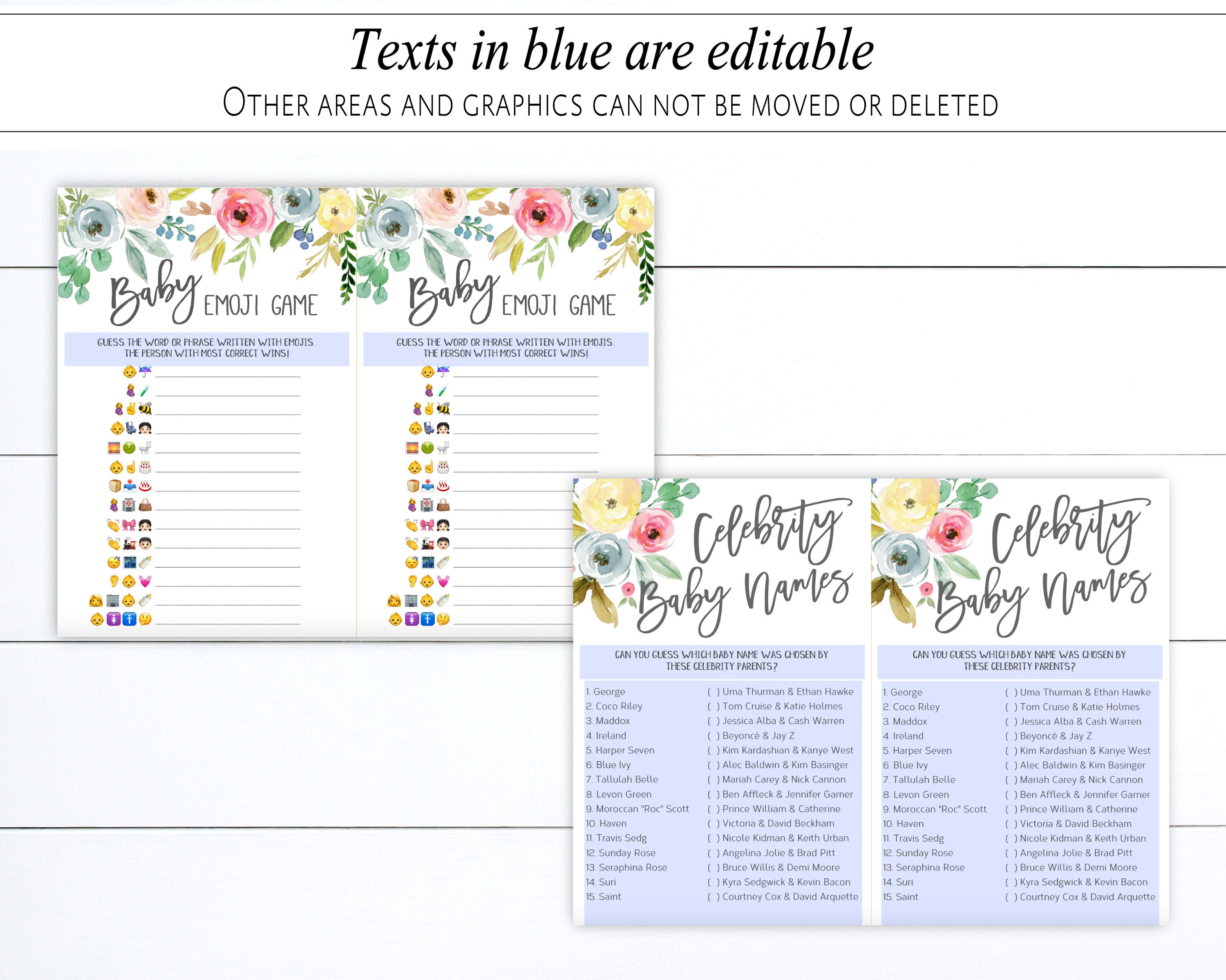 Watercolor Floral Baby Shower Games Bundle (digital Download) - Etsy