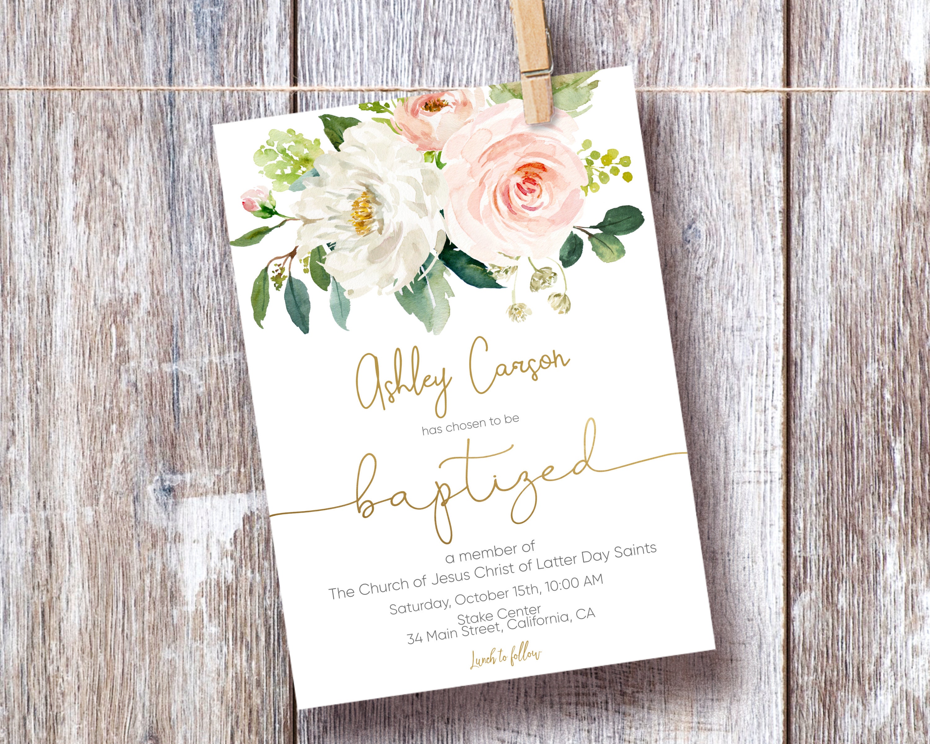 Baptism Invitation Printable Template LDS Girl Baptism | Etsy