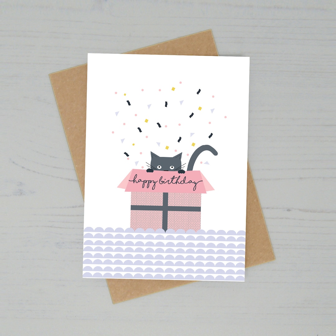 Surprise Cat in a Box Happy Birthday Card Birthday Cat Card Cat Gift ...