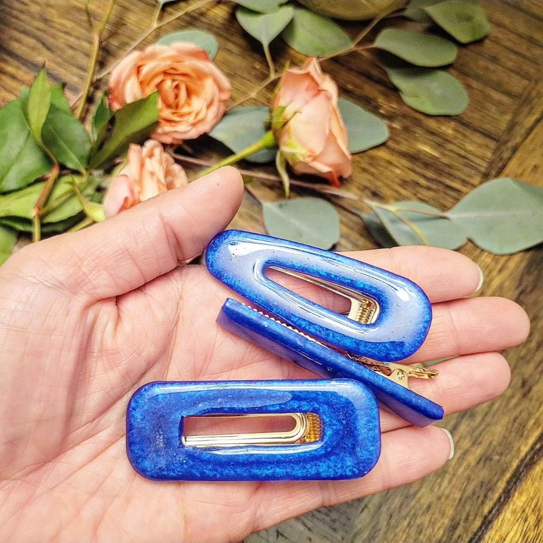 Set of 3 Navy Blue Epoxy Craft Resin Barrettes - Etsy