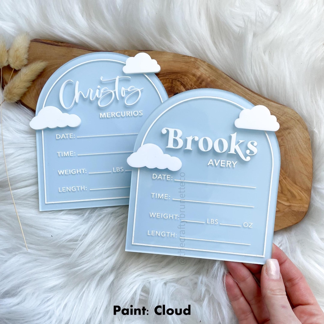 Cloud Birth Stat Sign for Baby, Baby Birth Announcement, Acrylic Birth ...