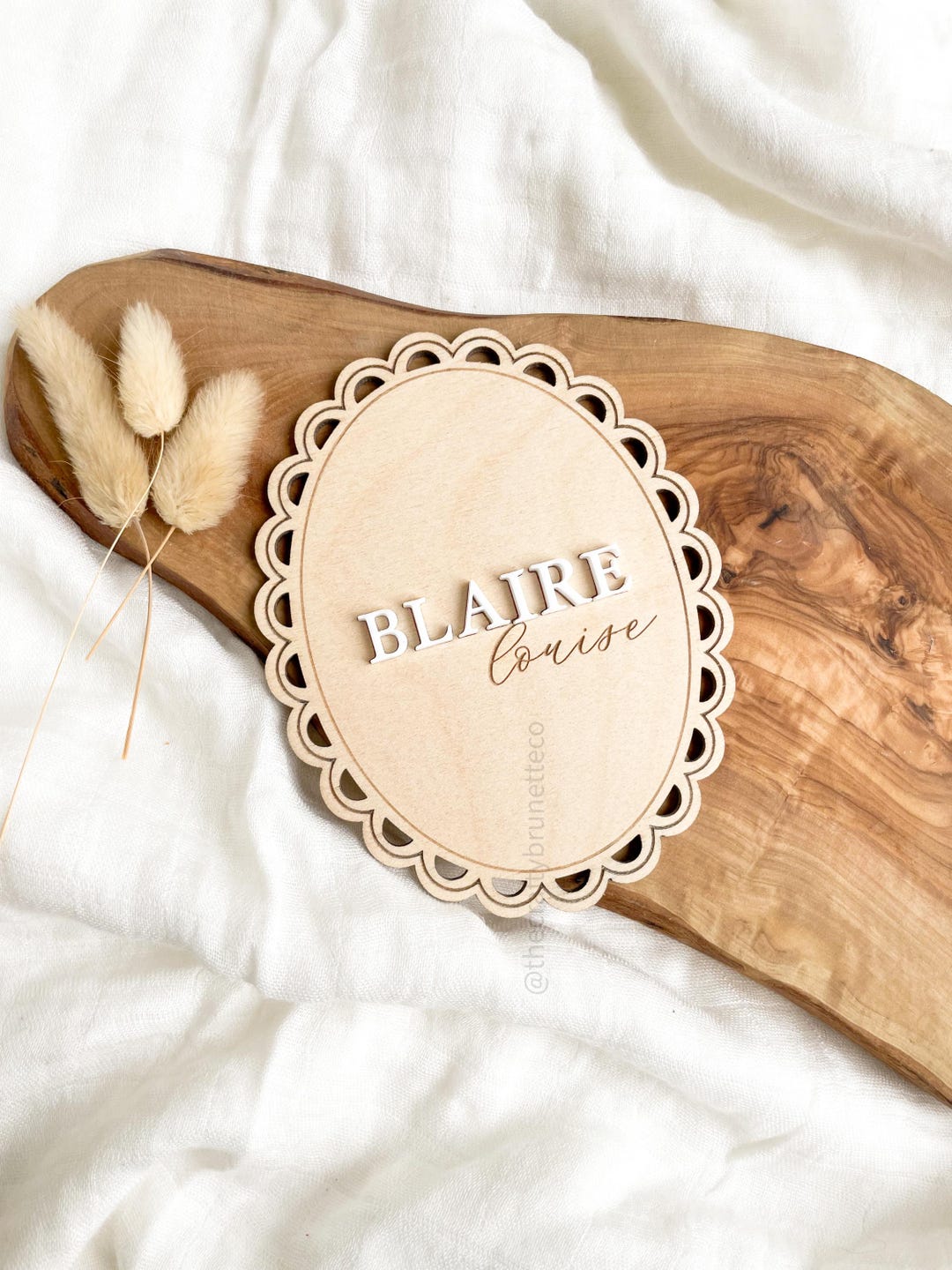 Scalloped Birth Sign for Baby, Baby Birth Announcement, Wooden Lace ...