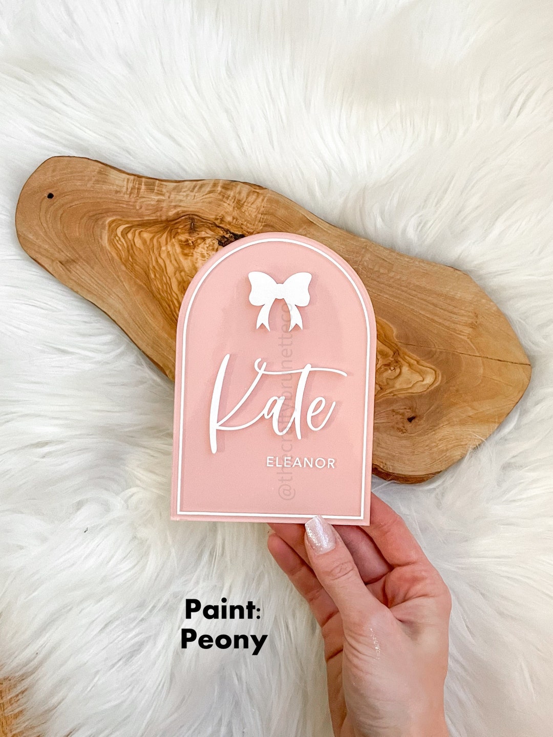 Bow Baby Name Plaque, Boho Baby Birth Announcement, Acrylic Name Plaque ...