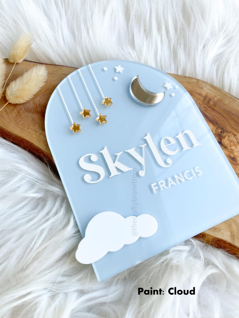 Cloud Baby Name Plaque, Sky Baby Birth Announcement, Acrylic Name ...