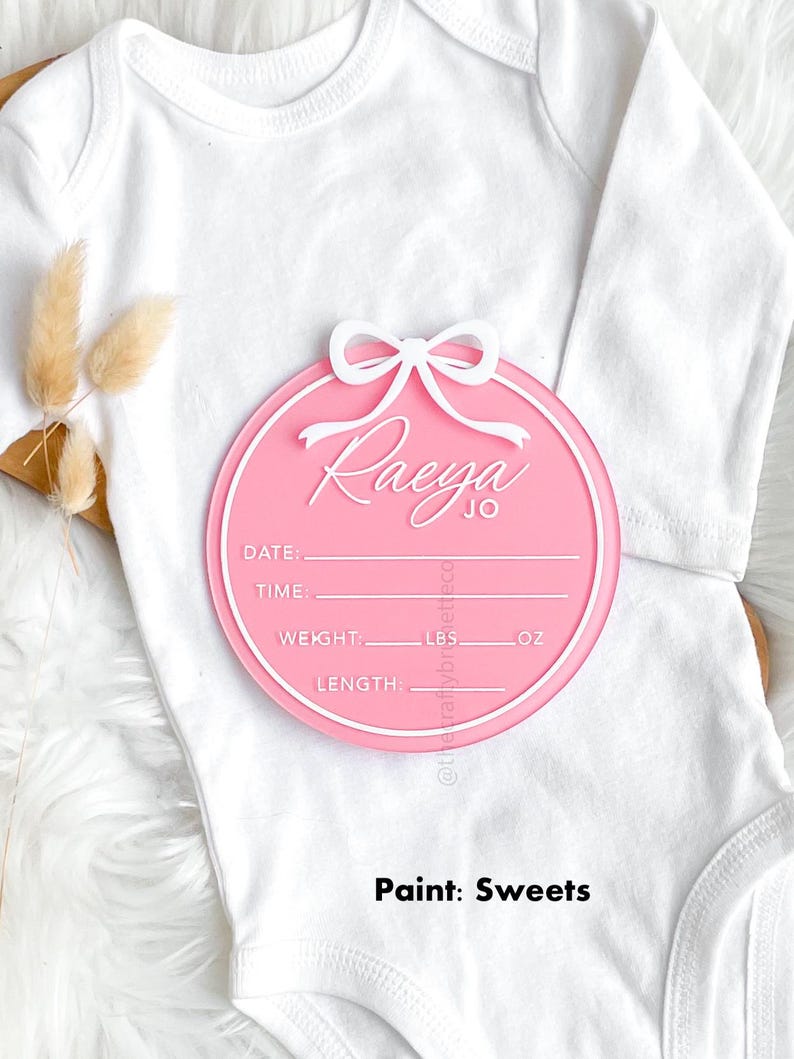 Bow Birth Stat Sign for Baby, Baby Birth Announcement, Acrylic Birth ...
