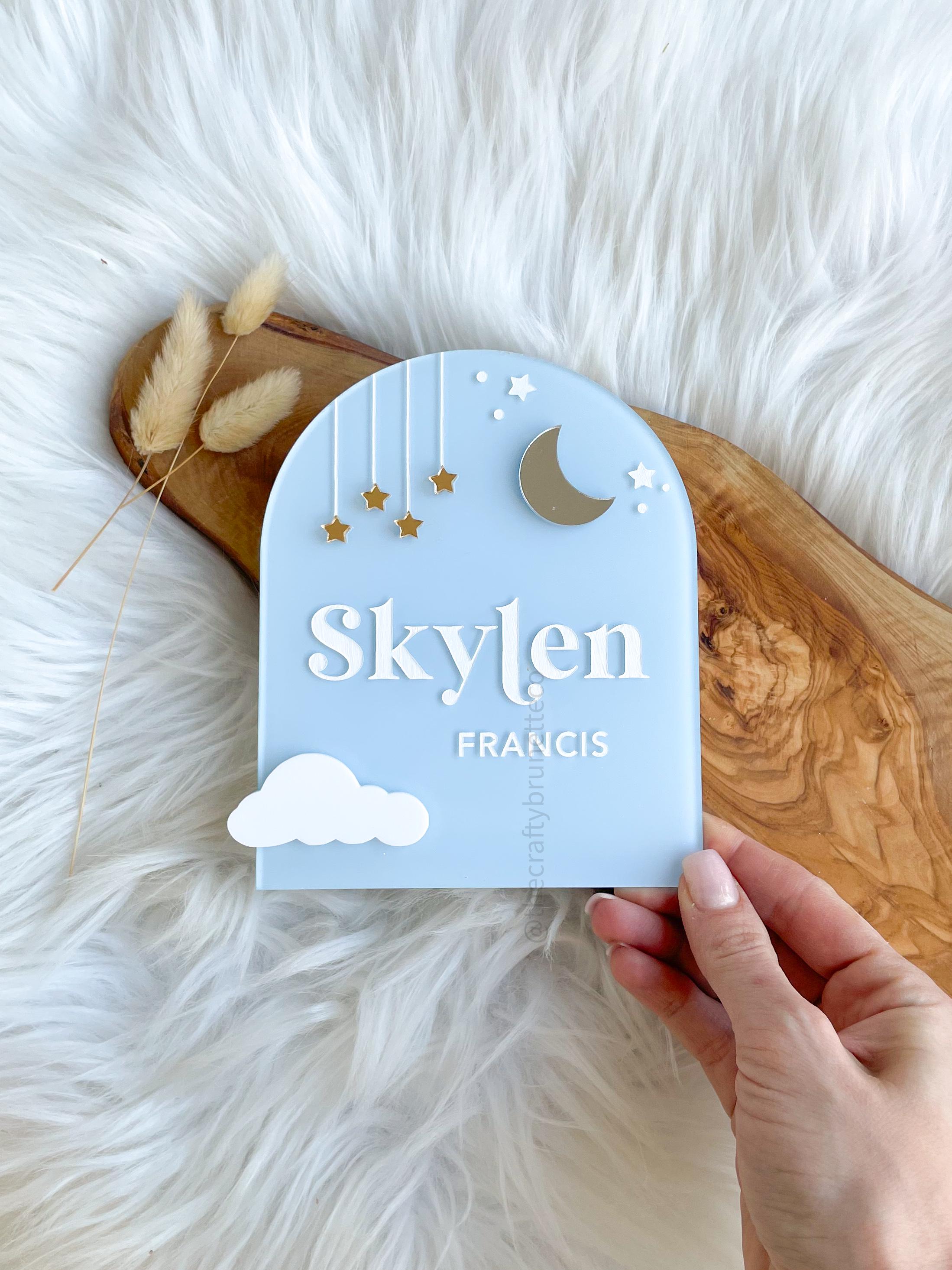 Cloud Baby Name Plaque, Sky Baby Birth Announcement, Acrylic Name ...