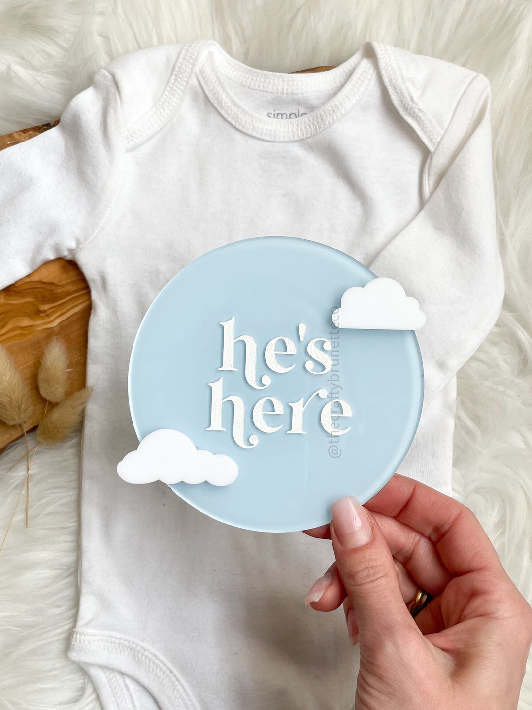 He's Here Sign, Acrylic Gender Reveal, Daisy Birth Announcement, Gender ...