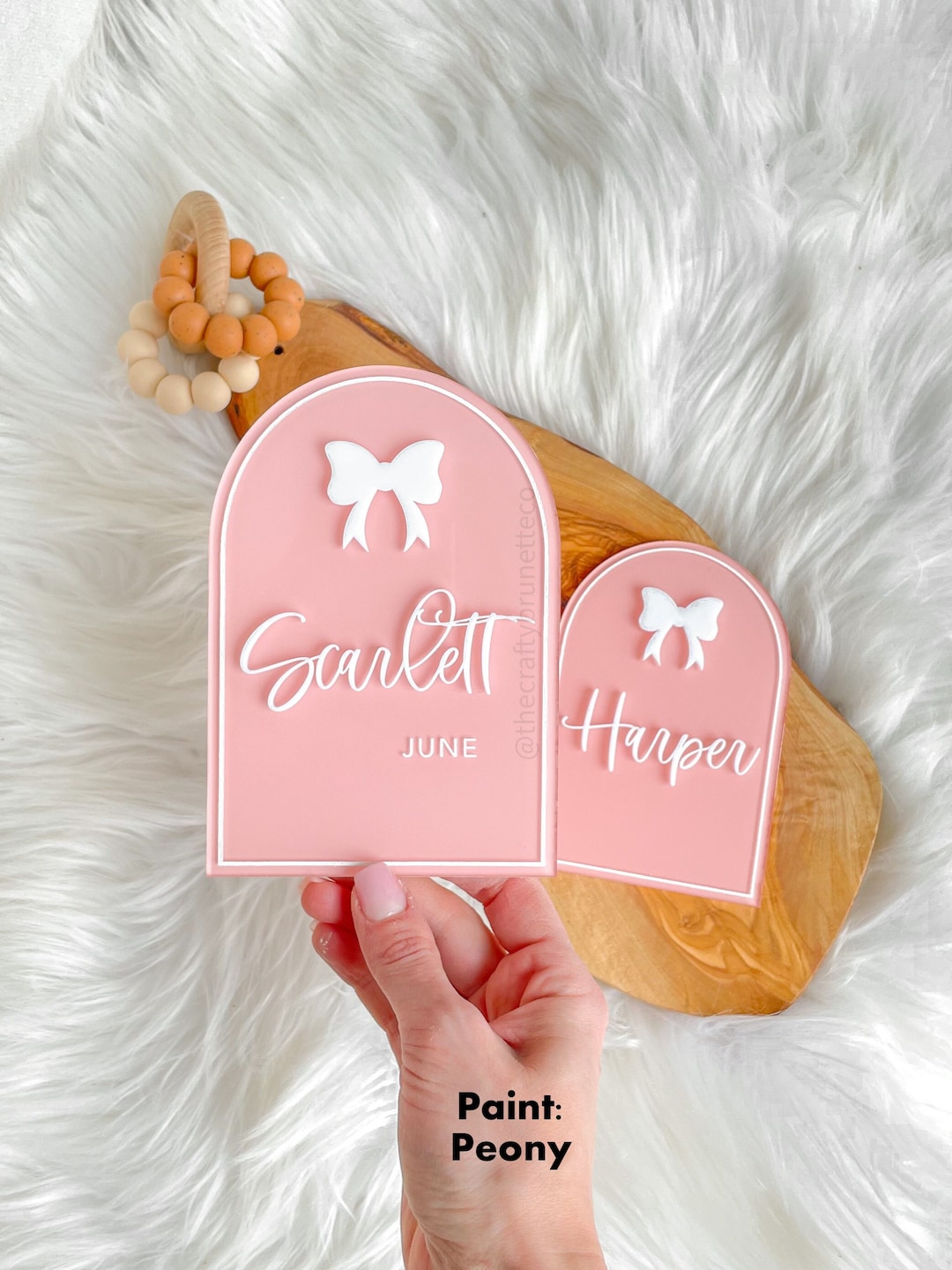 Bow Baby Name Plaque, Boho Baby Birth Announcement, Acrylic Name Plaque ...