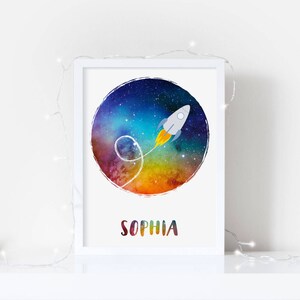 Personalised Space Print Space Nursery Decor Rocket Print Colourful ...