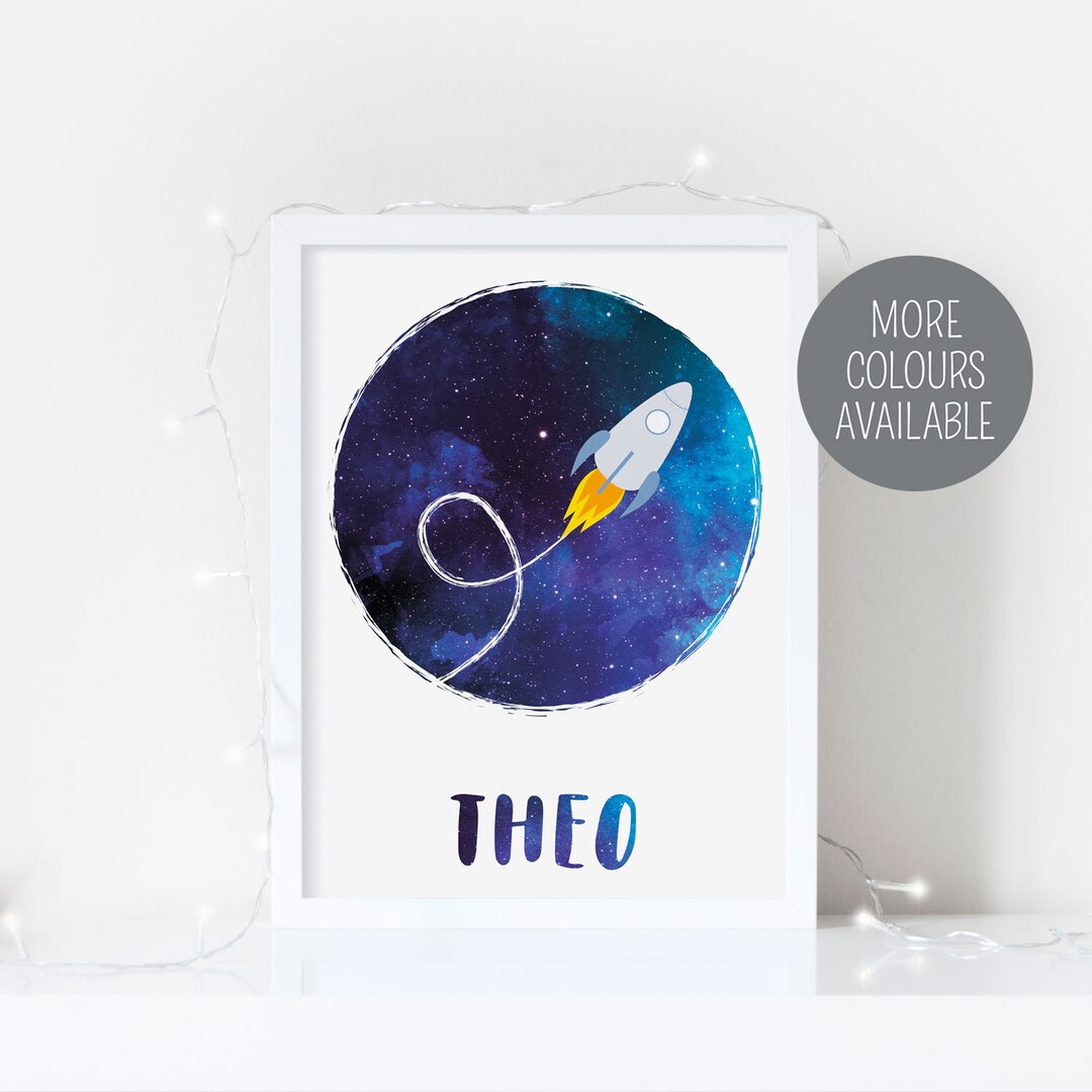 Personalised Space Print Space Nursery Decor Rocket Print Colourful ...