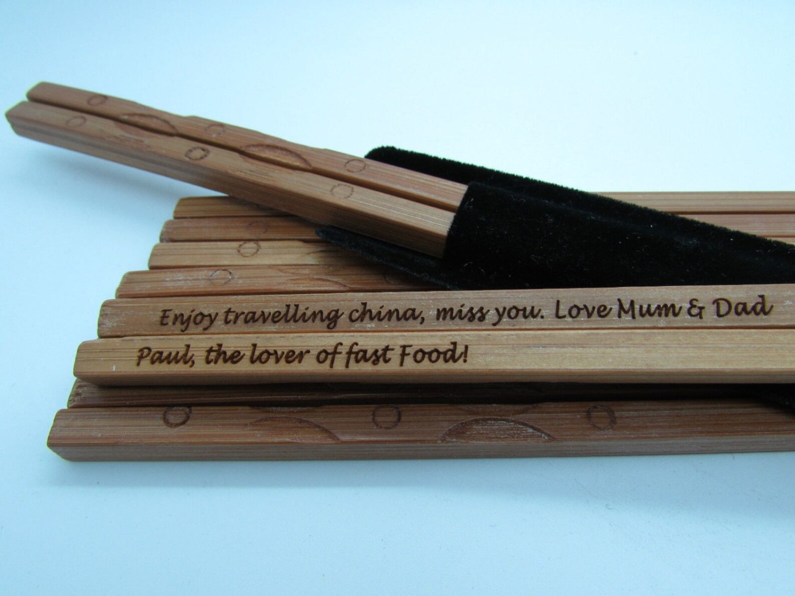 Personalised Natural Bamboo Chopsticks With Leather Pouch - Laser ...