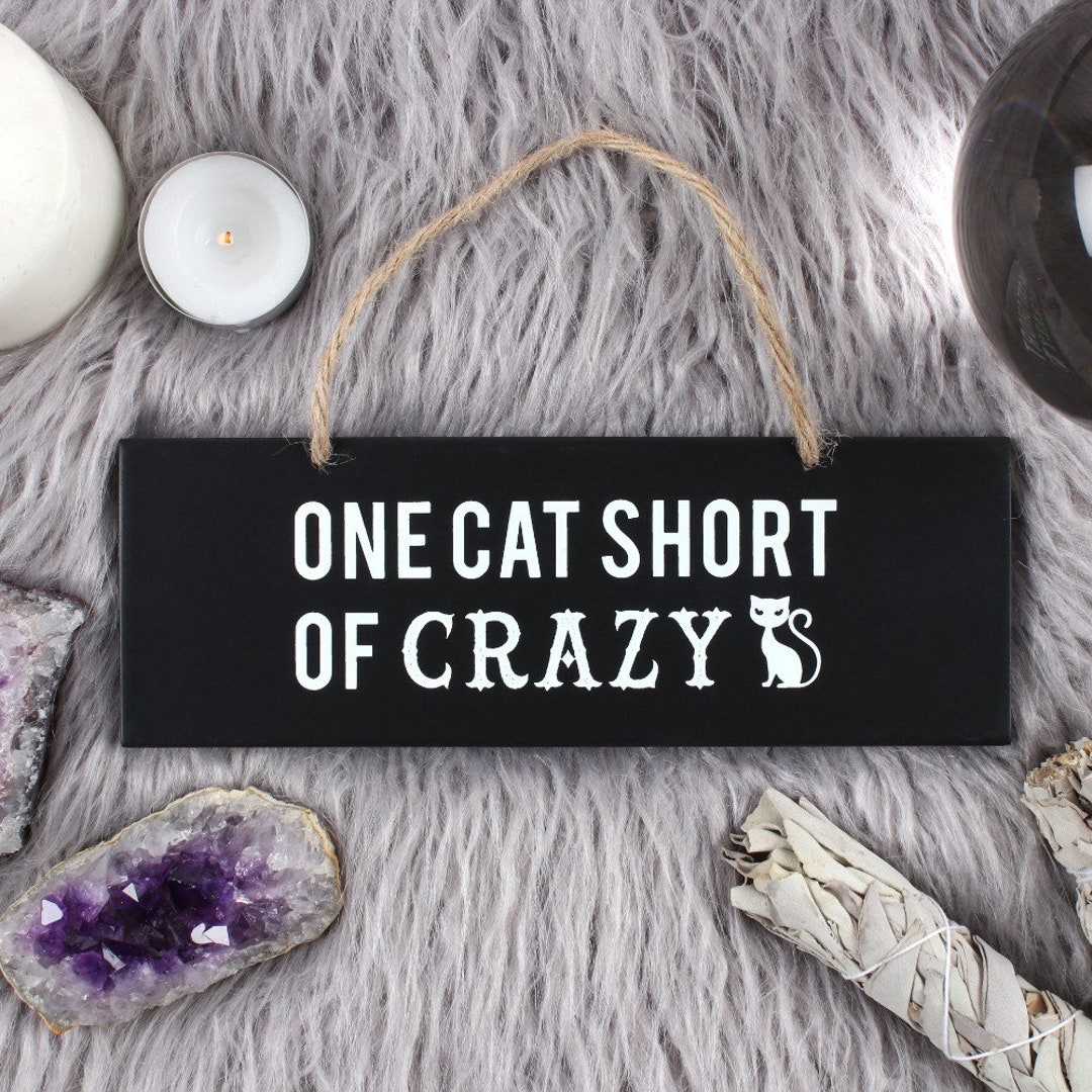 Cute 'one Cat Short of Crazy' Hanging Sign - Funny Sign for the Cat ...