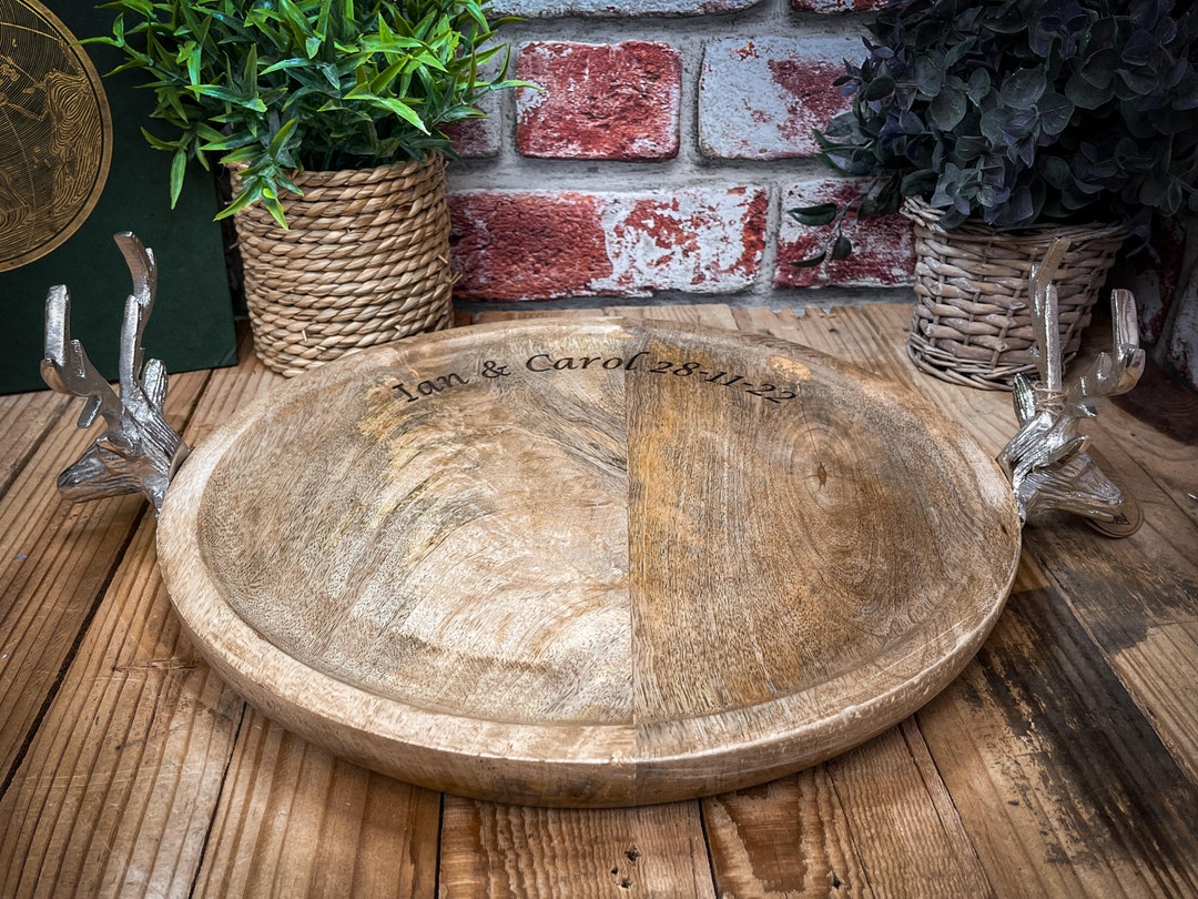 Engraved Heavyweight Wooden Tray Adorned With 2 Solid Metal - Etsy