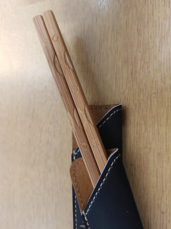 Personalised Natural Bamboo Chopsticks With Leather Pouch | Etsy
