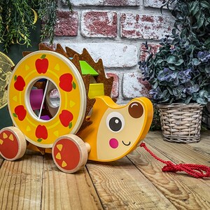 Personalised Pull Along Hedgehog Shape Sorter Toy - Laser Engraved With Child's Name - Suitable ...