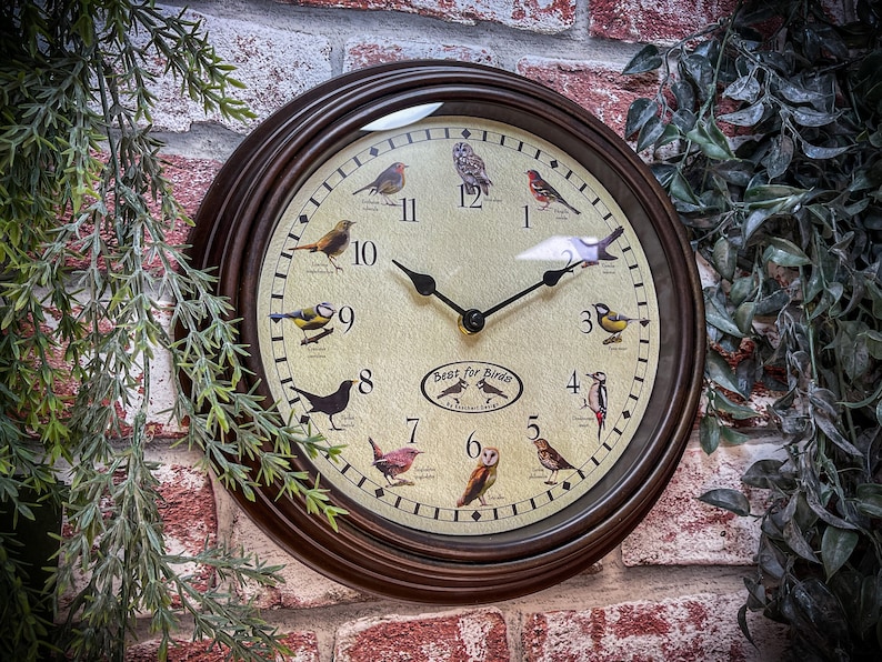 Personalised 29cm Wood Effect Clock, With Bird, Cat or Dog Sound ...