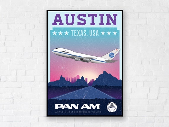 Austin Texas PAN AM Travel Poster | Etsy