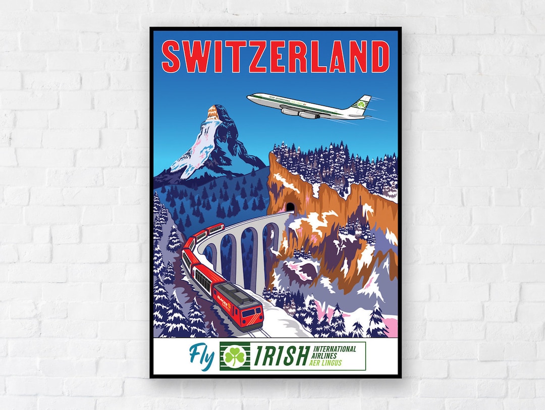 Switzerland Irish Aer Lingus Travel Poster - Etsy