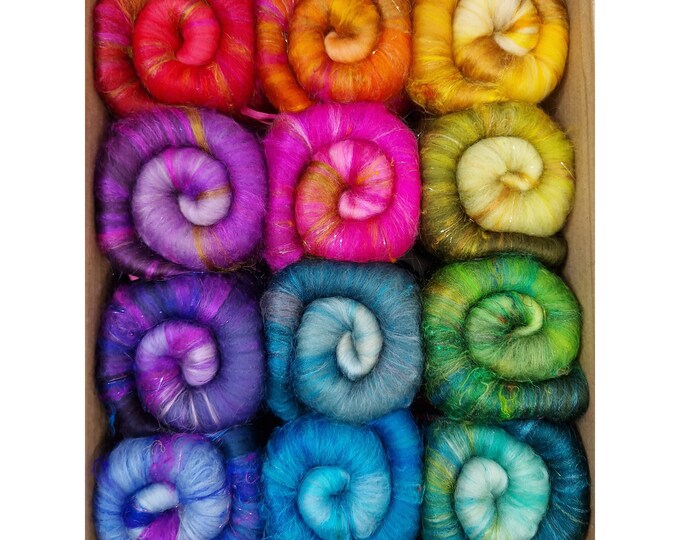 Gradient Mini Sparkly Batts for Spinning and Felting 12 X 25g/0.88oz 21 ...