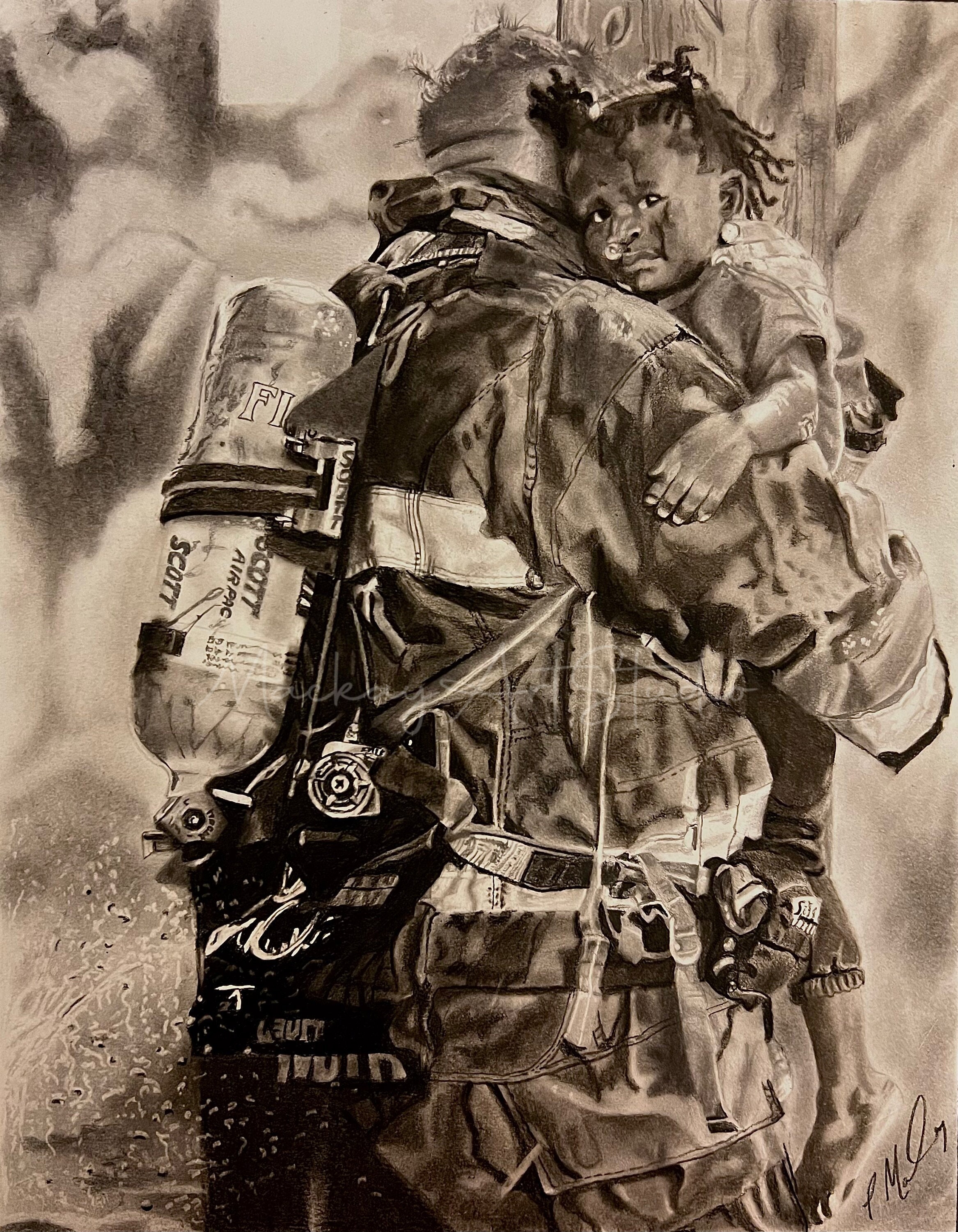 Fireman, Pencil Drawing of Fireman, Fireman Heroes, Fireman Custom ...
